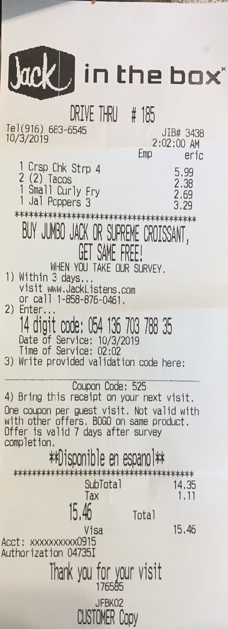 jacklistens survey - Jack In The Box Customer Survey